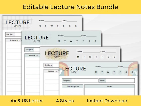 Editable Note Taking Template in 4 Designs A4 and US Letter - Etsy