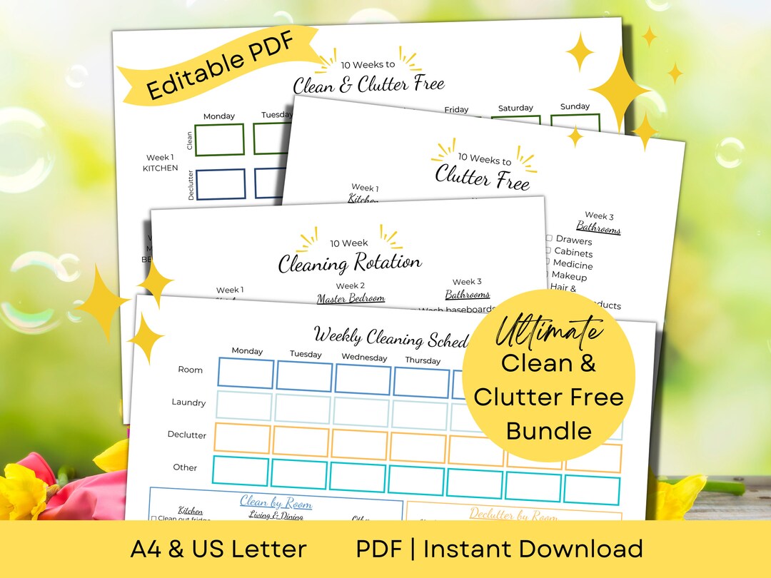 Editable Cleaning Schedule and Declutter Checklist Essentials Bundle ...