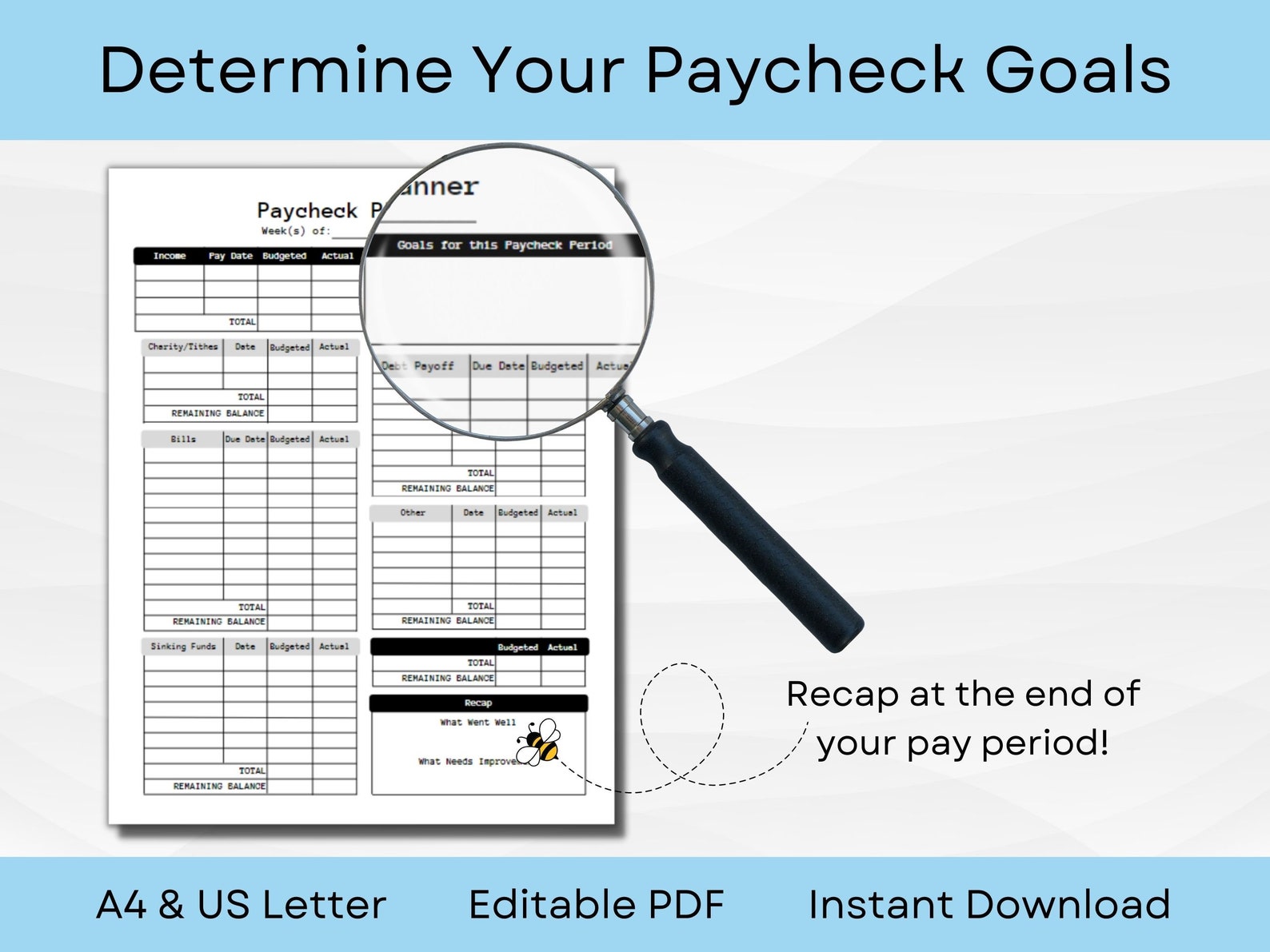 Printable Paycheck Budget With SMART Goal Worksheet Bundle | Editable ...