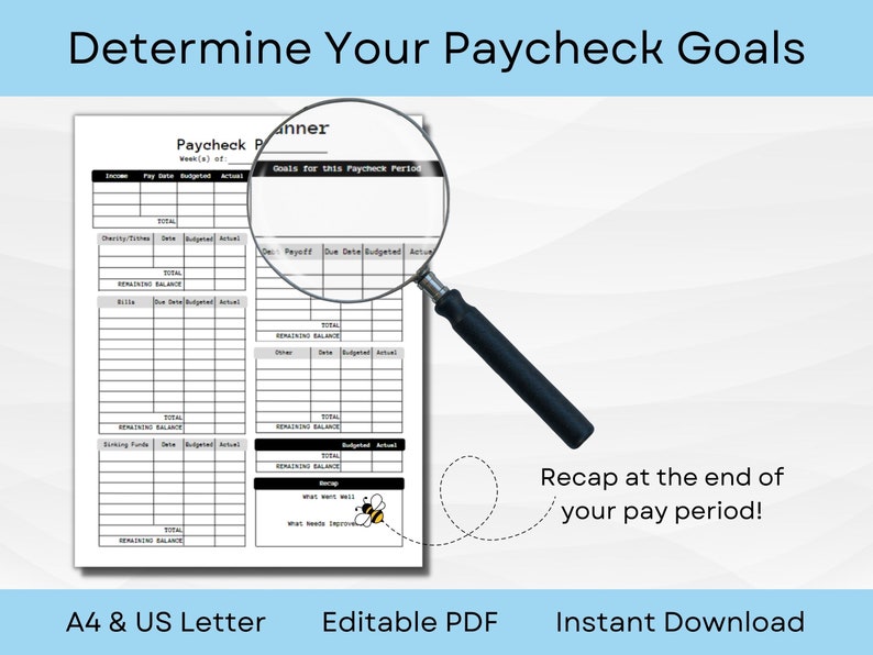Printable Paycheck Budget With SMART Goal Worksheet Bundle | Editable ...