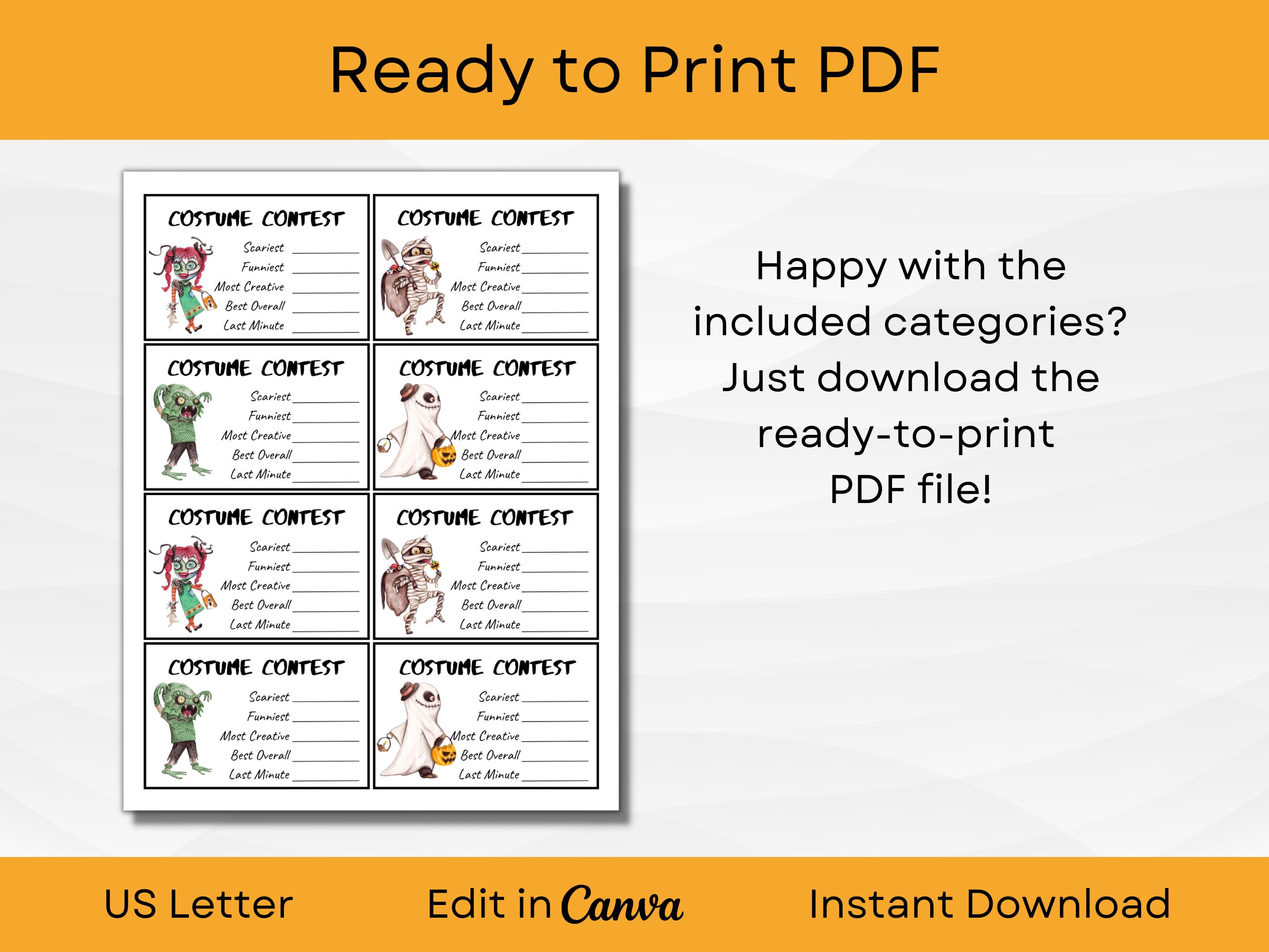 EDITABLE Halloween Ballot Template for Costume Contest With Retro ...