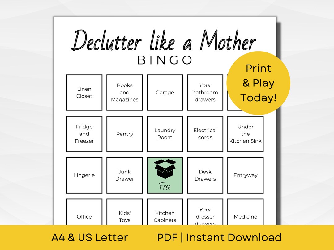 Printable Declutter Challenge BINGO Game A4 & US Letter PDF Instant ...