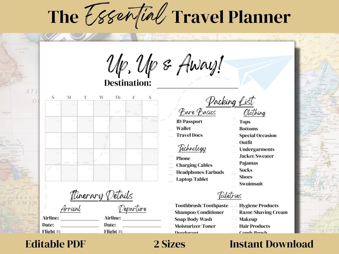 Editable Travel Planner Itinerary Template With Packing List ...