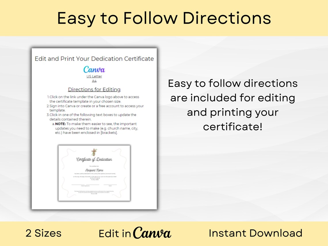 Editable Baby Dedication Certificate Template | Fully Editable Text and ...