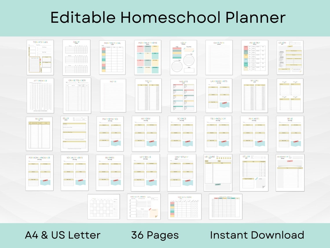 Editable Homeschool Planner With Grade Tracker Colorful - Etsy