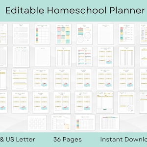 Editable Homeschool Planner With Grade Tracker | Colorful School Days ...