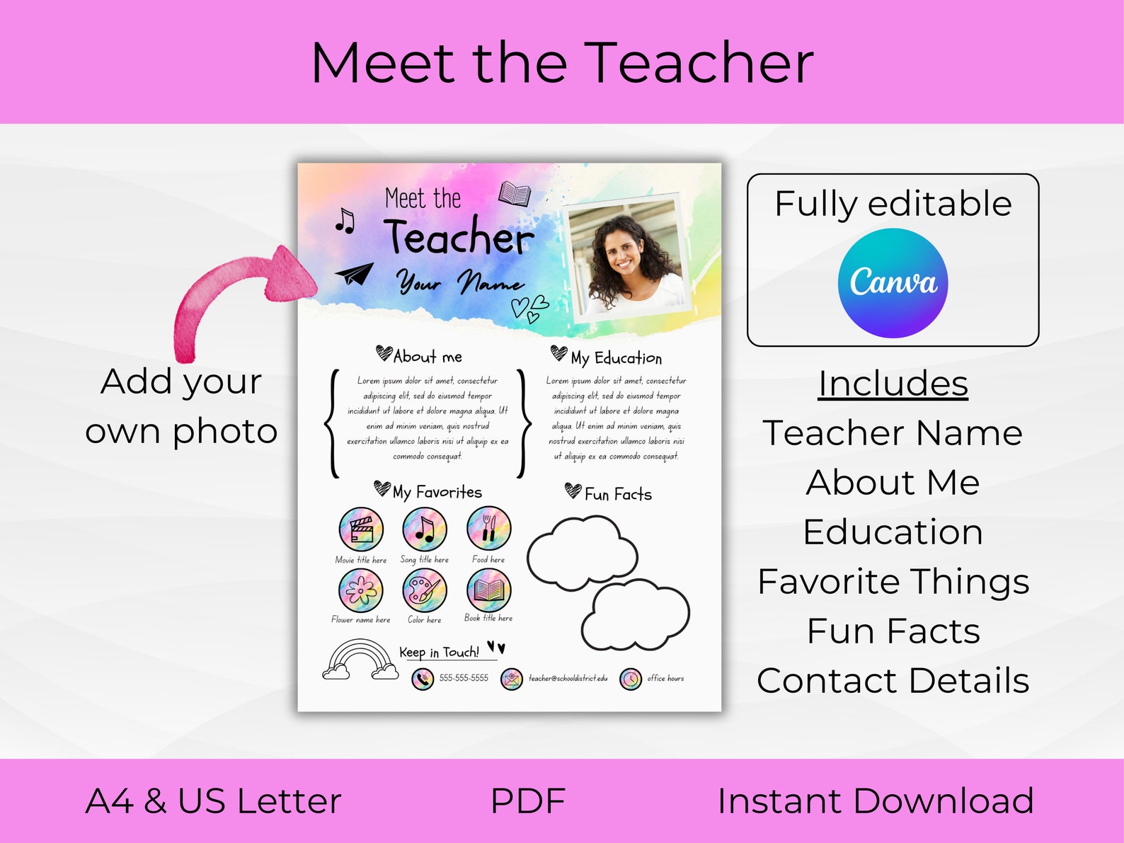 Editable Watercolor Meet the Teacher Template With Student Info Sheets ...