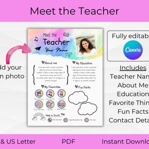 Editable Watercolor Meet the Teacher Template With Student Info Sheets ...