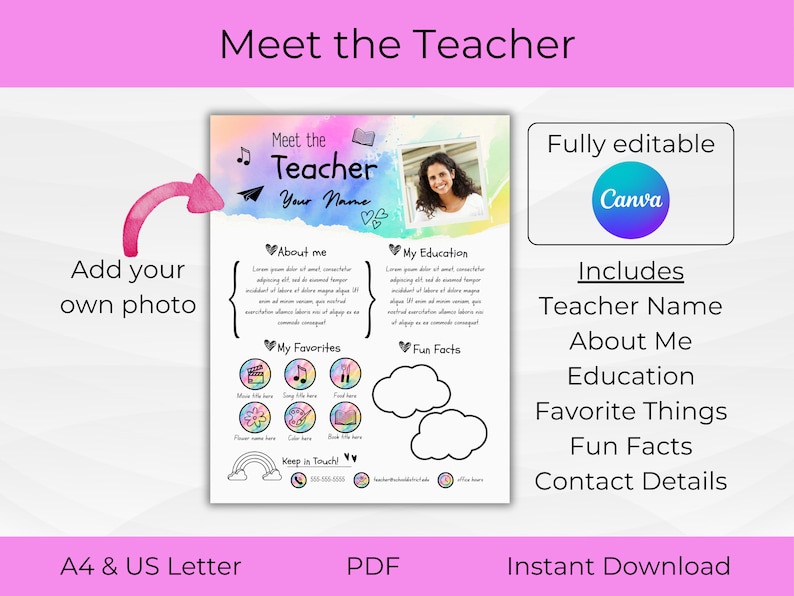 Editable Watercolor Meet the Teacher Template With Student Info Sheets ...