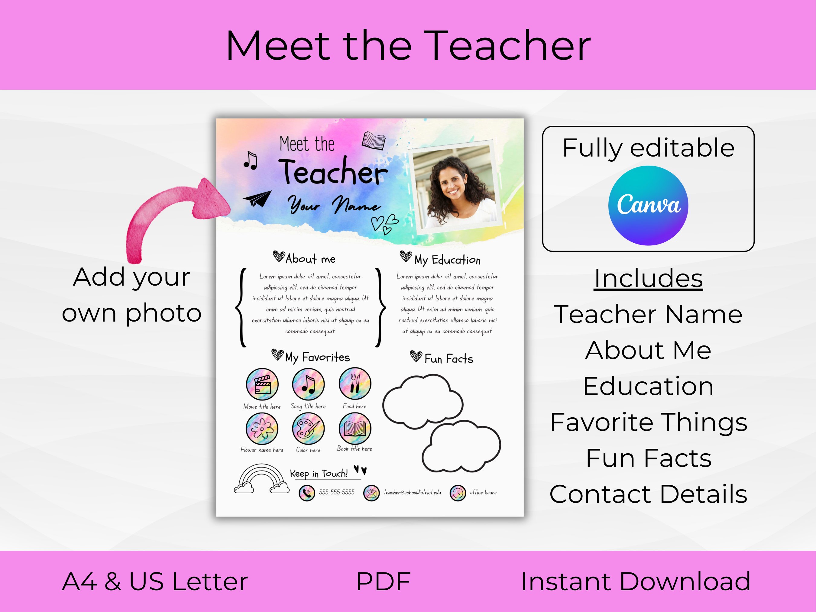 Editable Watercolor Meet the Teacher Template With Student Info Sheets ...