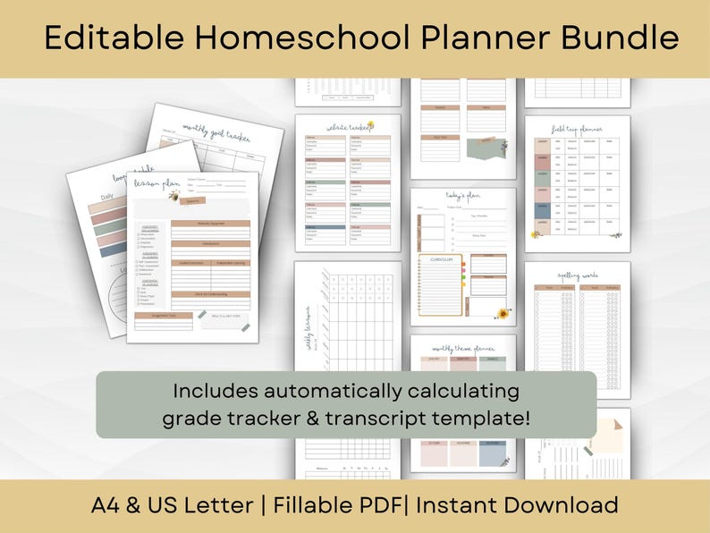 Editable Homeschool Planner Bundle With Transcript Templates | 2 Styles ...