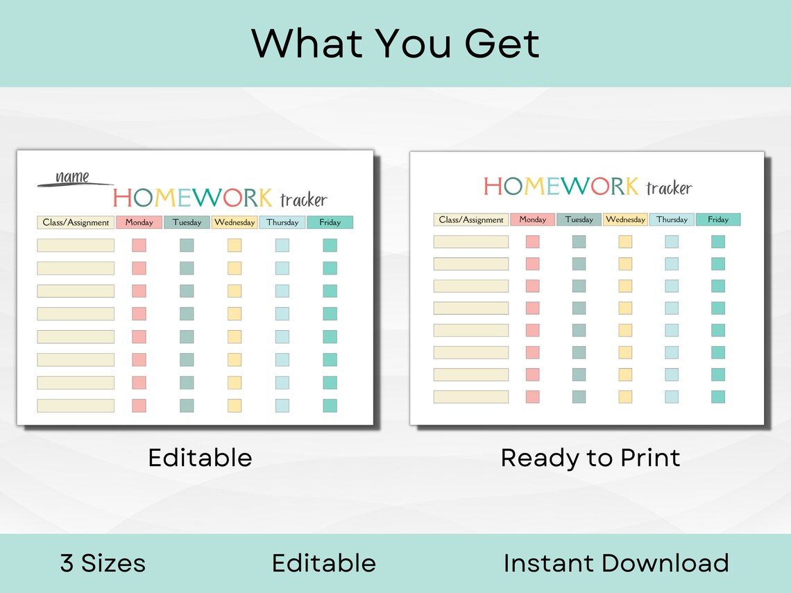 EDITABLE Homework Tracker for Kids | Kids Daily Checklist | Printable ...
