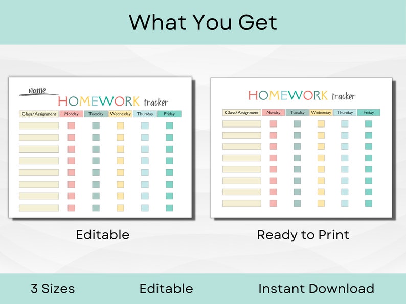 EDITABLE Homework Tracker for Kids | Kids Daily Checklist | Printable ...