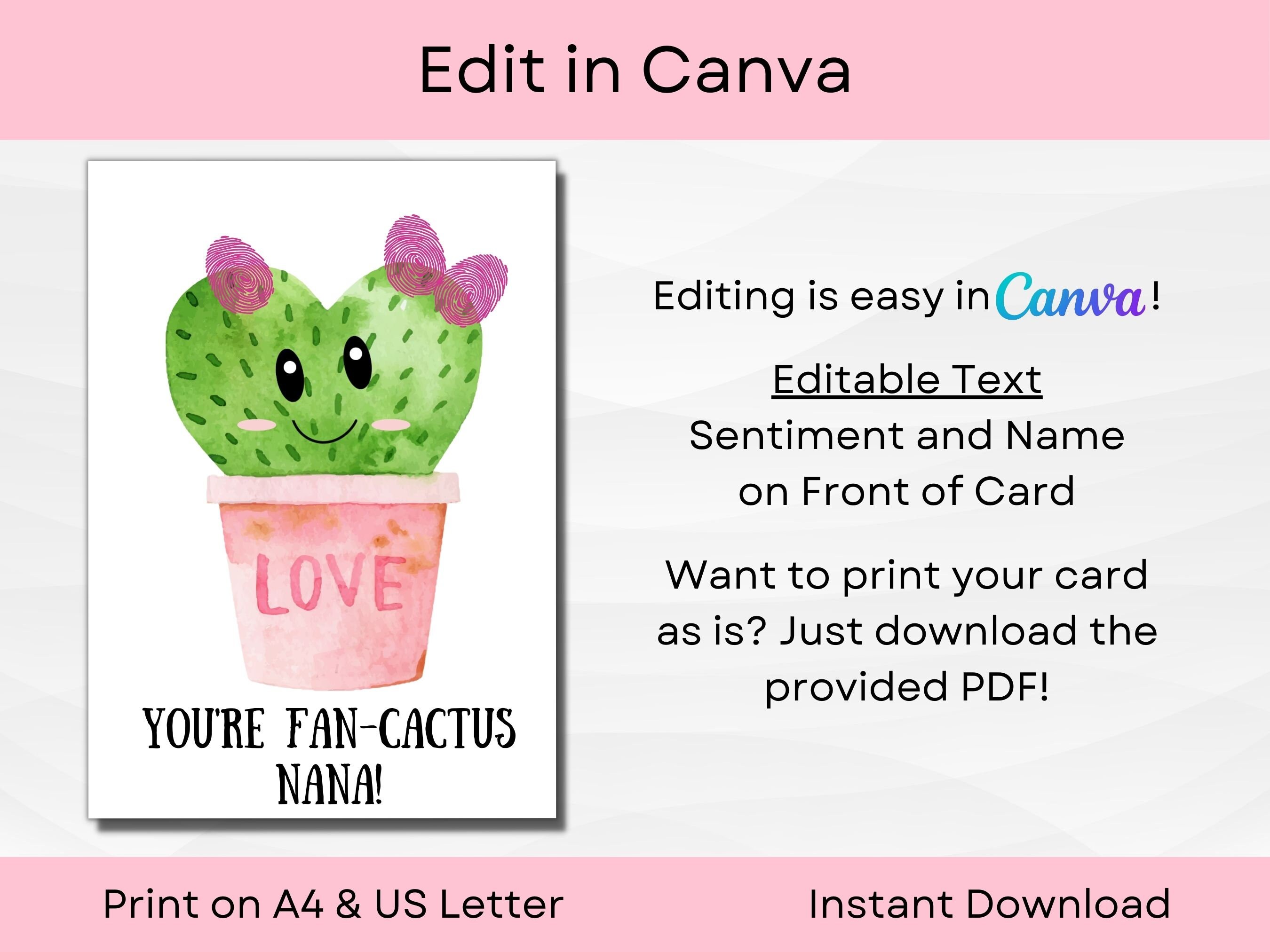 EDITABLE Mothers Day Cactus Fingerprint Art Card From Kids Print on A4 ...