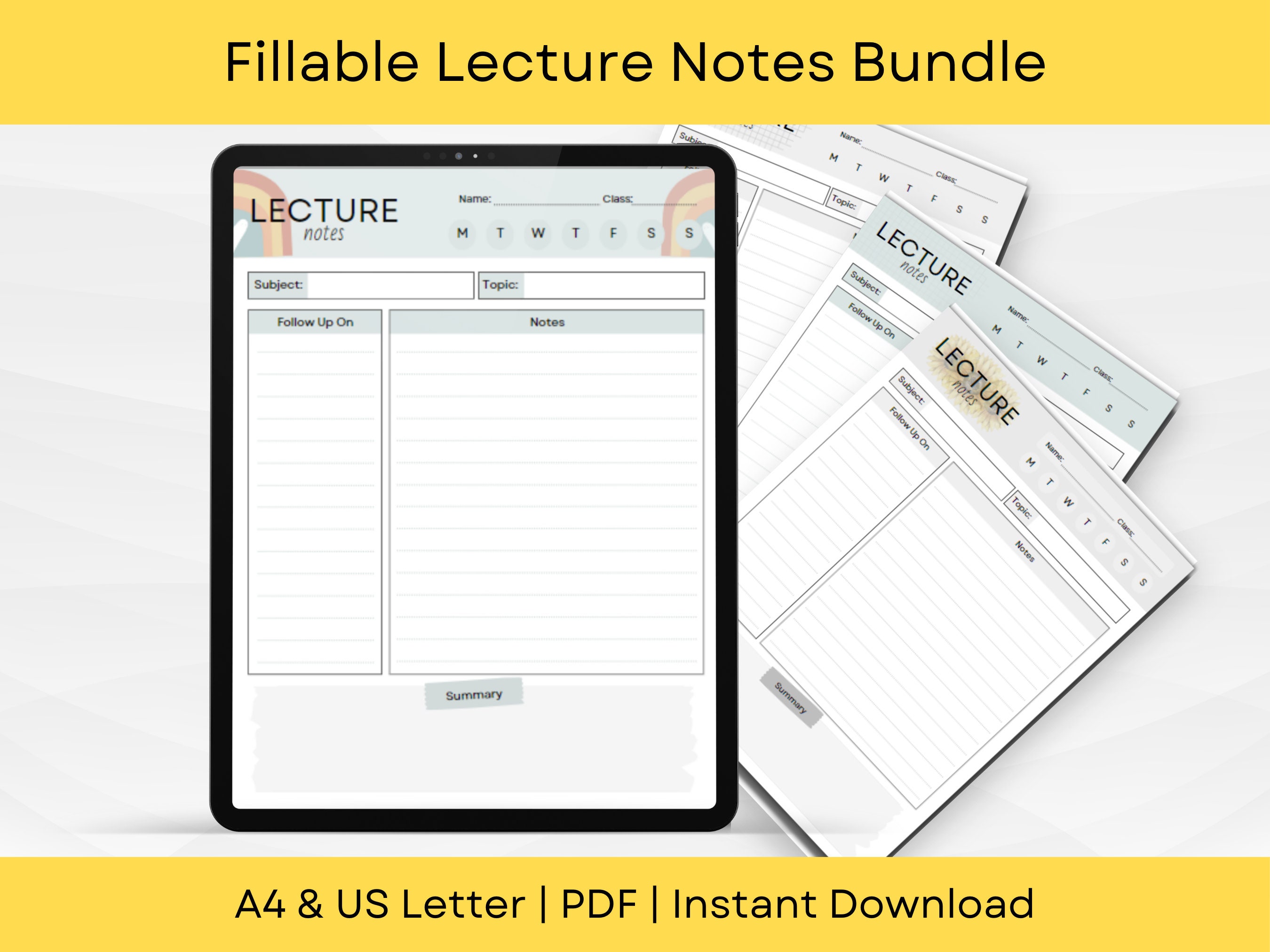 Editable Note Taking Template in 4 Designs A4 and US Letter Instant ...