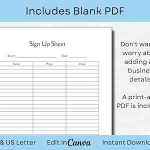 EDITABLE Sign up Sheet for Events, Volunteers | Sign in Sheet | Include ...