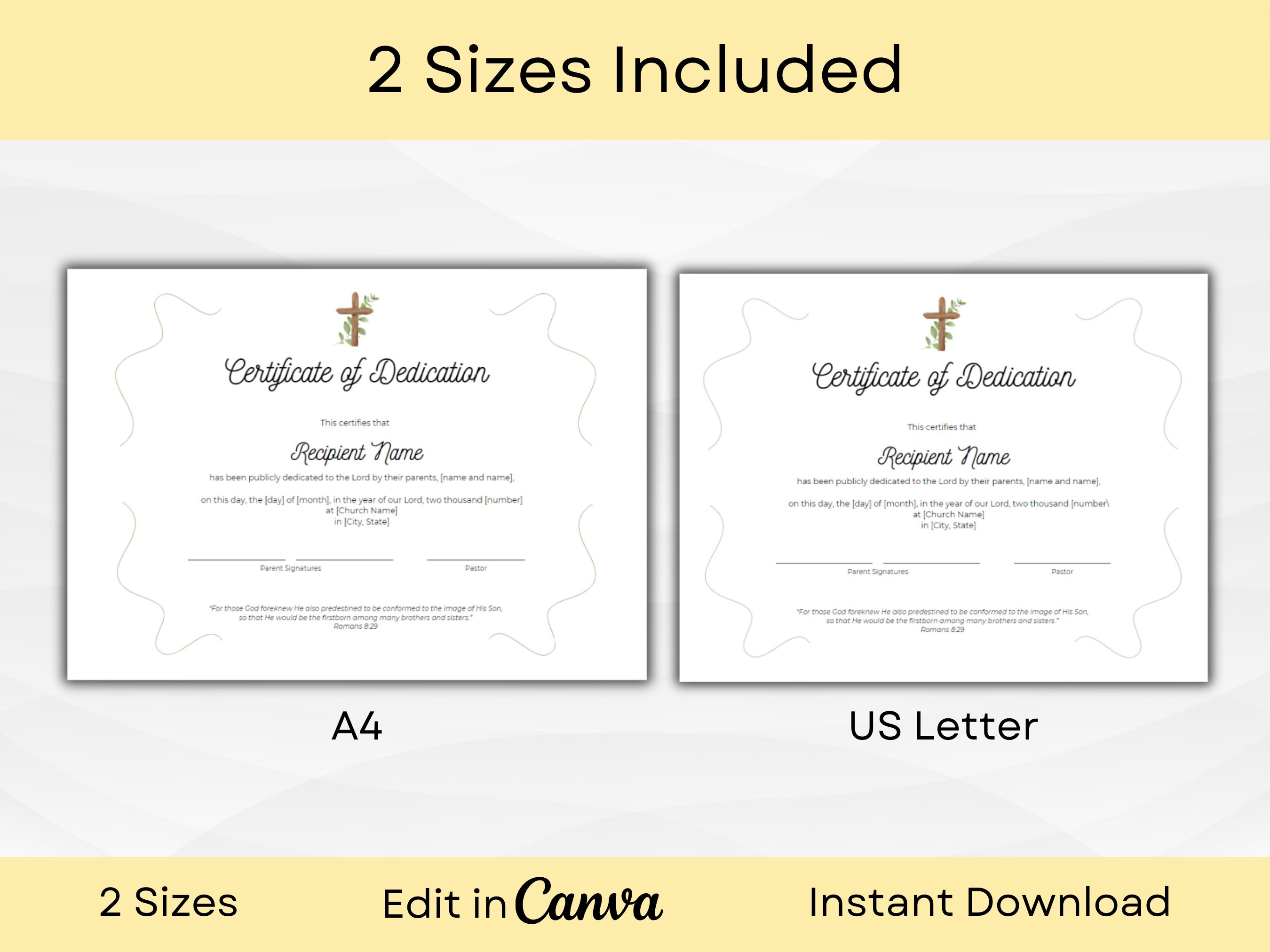Editable Baby Dedication Certificate Template | Fully Editable Text and ...