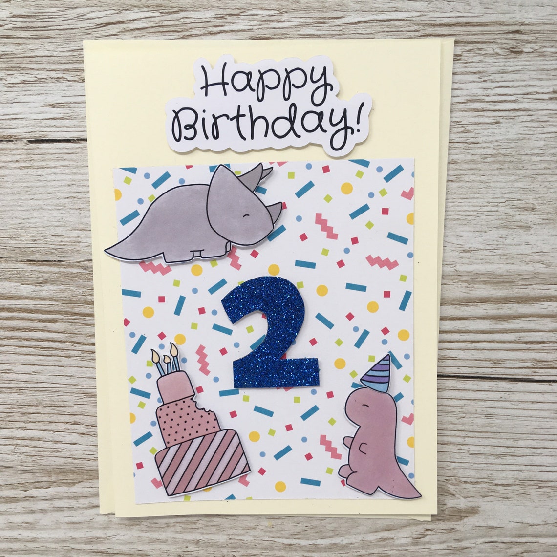 Dinosaur Happy Birthday Age 2 Card Handmade Dinosaur Birthday | Etsy