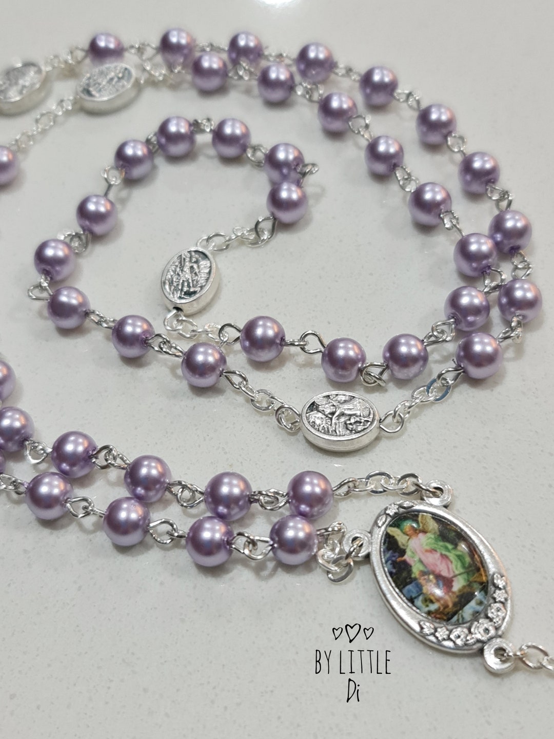 Rosary Gift | Full Rosary | Guardian Angel Full Rosary| Purple Pearl ...