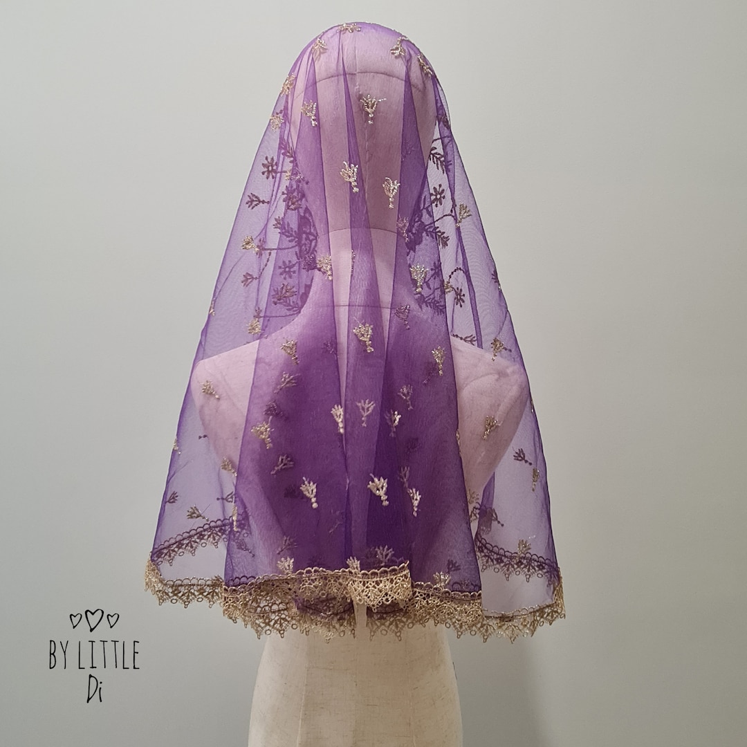 Our Lady of Sorrows Purple Veil With Gold Embroidery, Catholic Veil ...