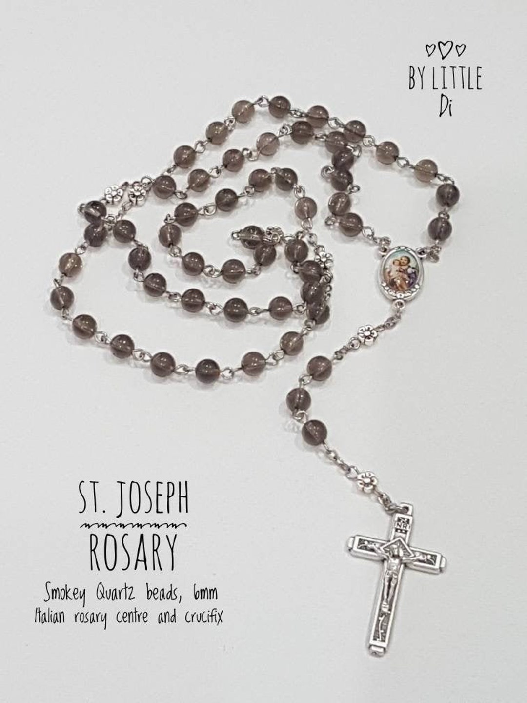 St. Joseph Rosary, Smokey Quartz Rosary, First Rosary Gift, First Holy ...