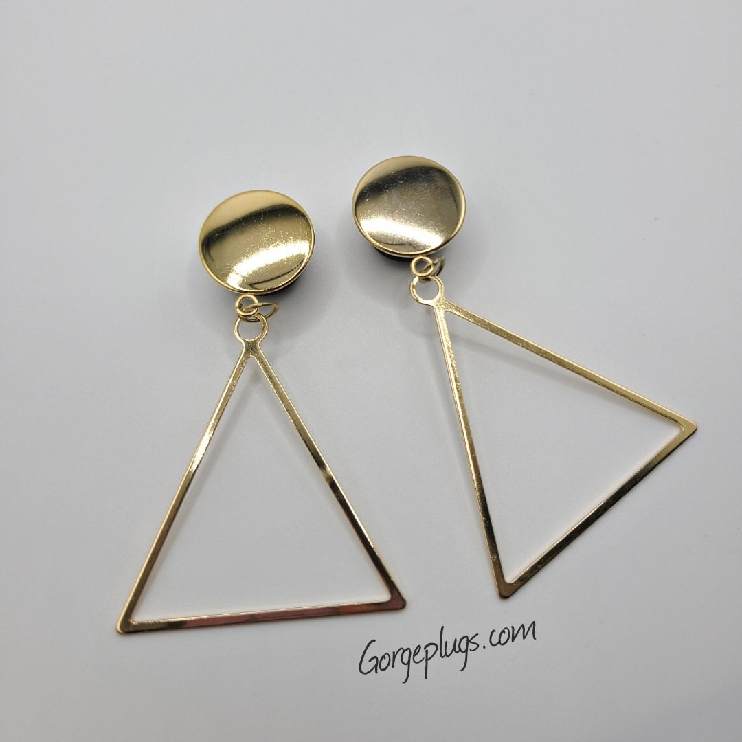 0g-1" Gold Modern Triangle Hoop Dangle Plugs Gauges, Sold by Pair(8mm ...