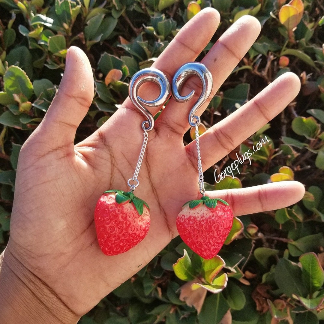 Strawberry Ear Weights / Ear Hangers 6g 2g 0g 00g (4mm+) Gauges,fruit ...