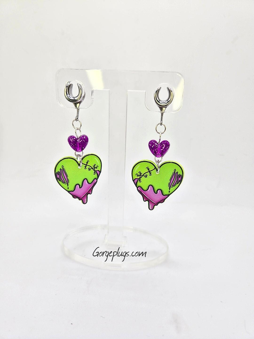 2g-1" Zombie Hearts Inspired Saddle Plugs Gauges Earrings, Sold by PAIR ...