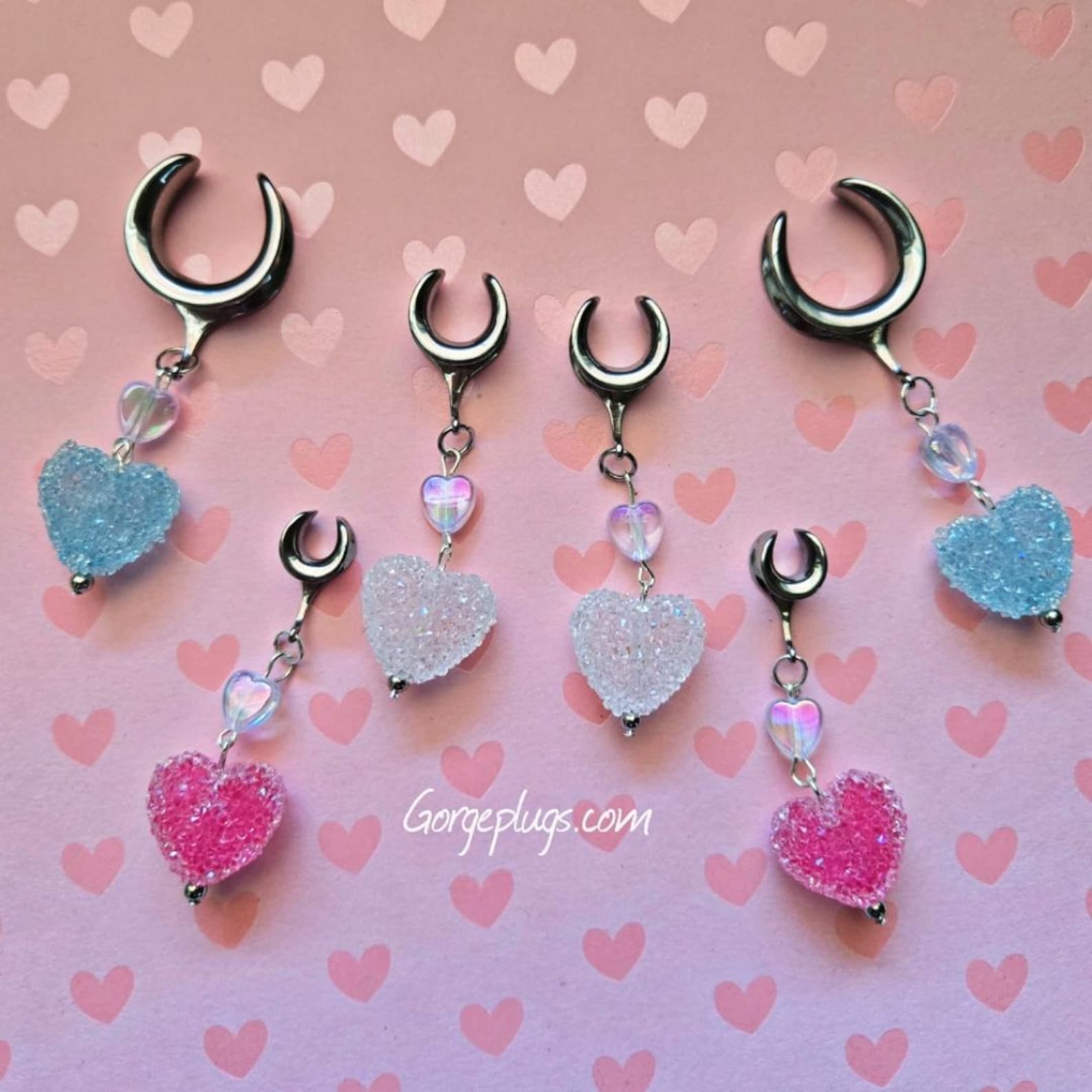 2g-1" Silver Gold Sugar Rush Candy Heart Saddle Plugs Gauges, Sold by ...