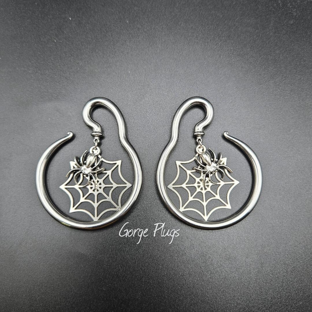 4mm/6g+ Silver Spider Web Spiral Ear Weight Hangers | Gothic Spider Ear ...