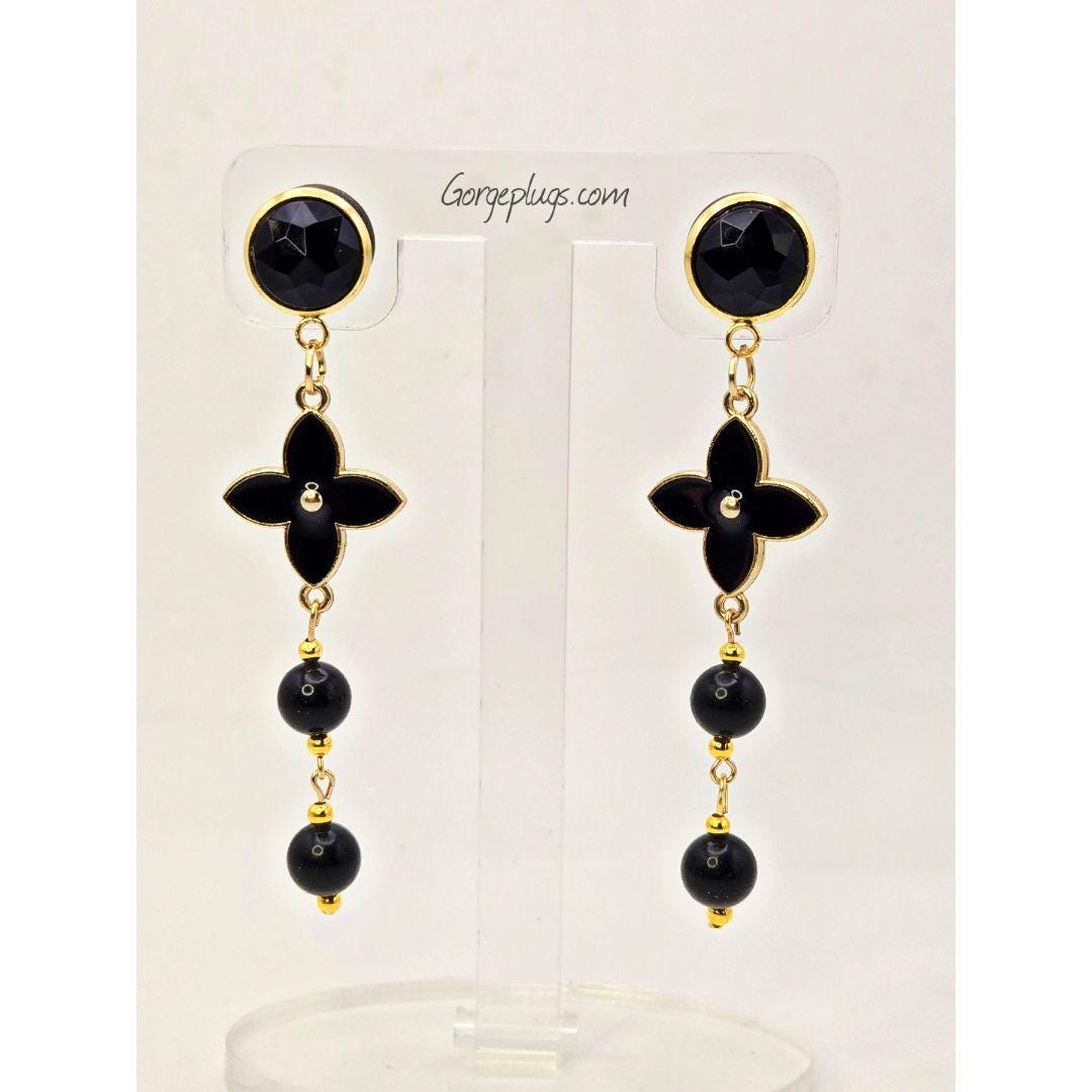 0g-1" Gold Black Elegant Flower Clover Pearl Onyx Rhinestone Funeral ...