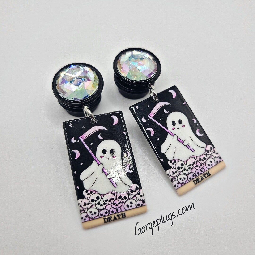 0g-1" Black Iridescent Ghost Plugs | Death Tarot Plugs | Occult Gauges ...