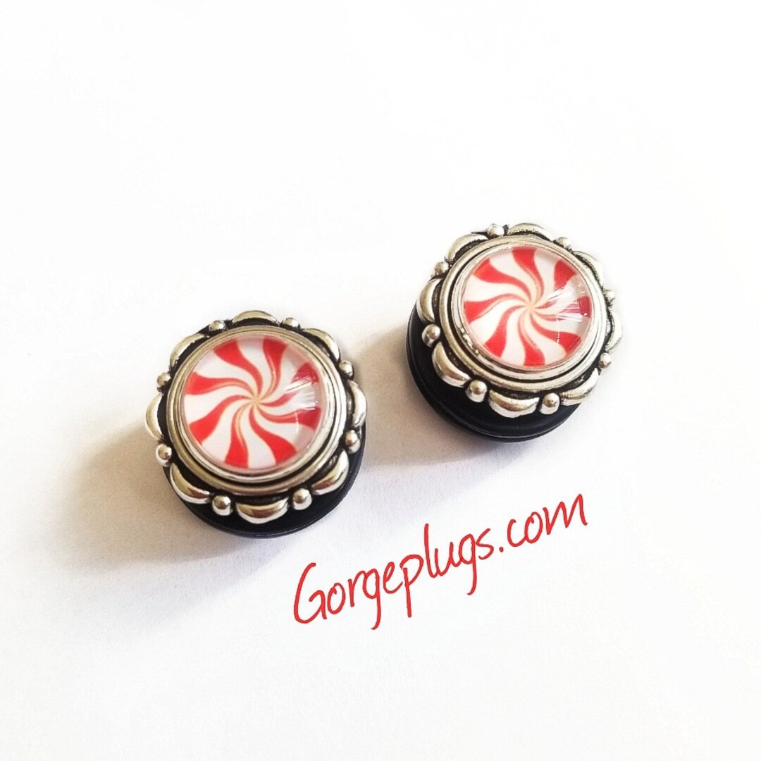 0g‑7/8″ Peppermint Swirl Plugs | Xmas Gauge Earrings | Candy Cane Style ...