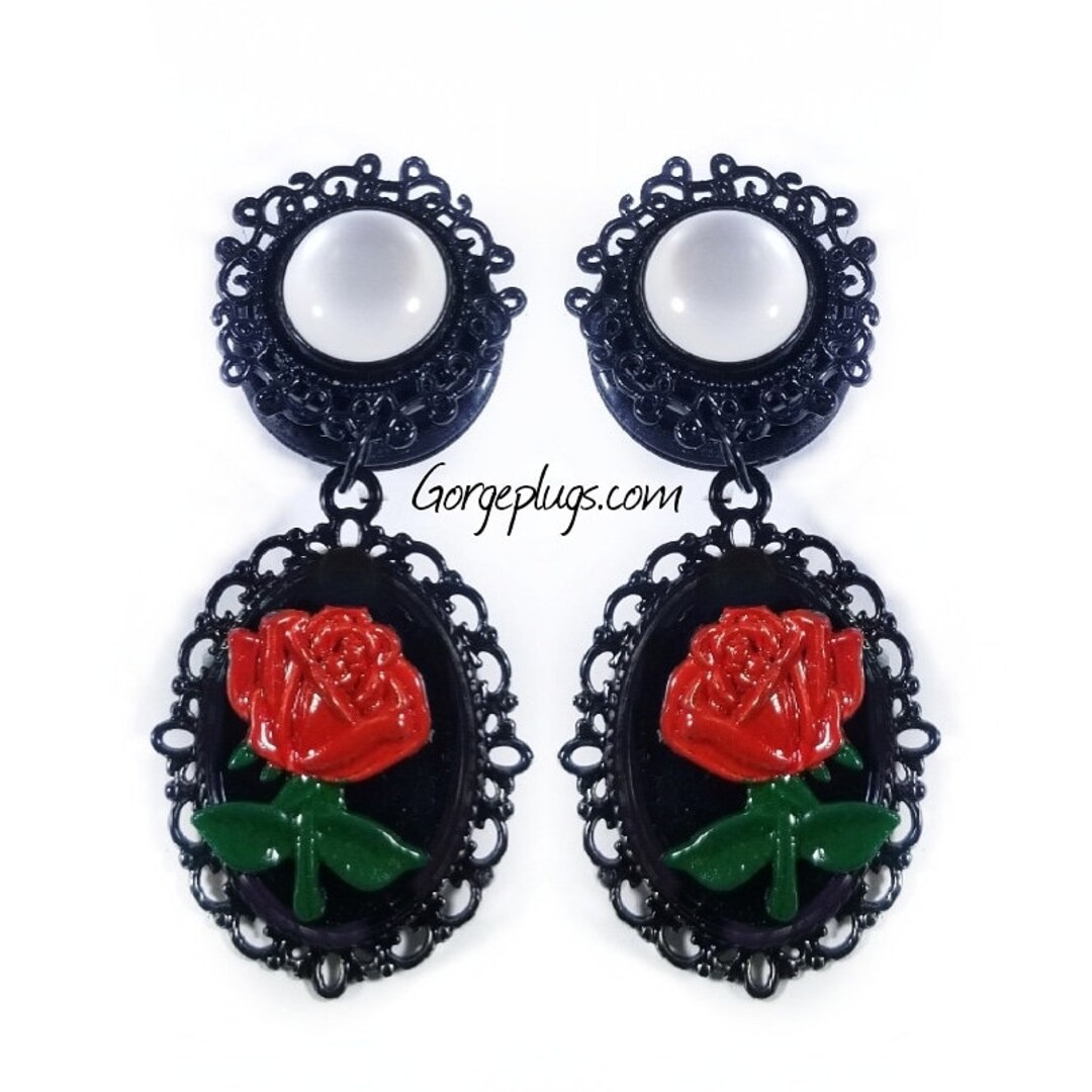 0g-1 1/8 Black Midnight Bloom Gothic Dangle Hoop Plugs Gauges, Sold by ...