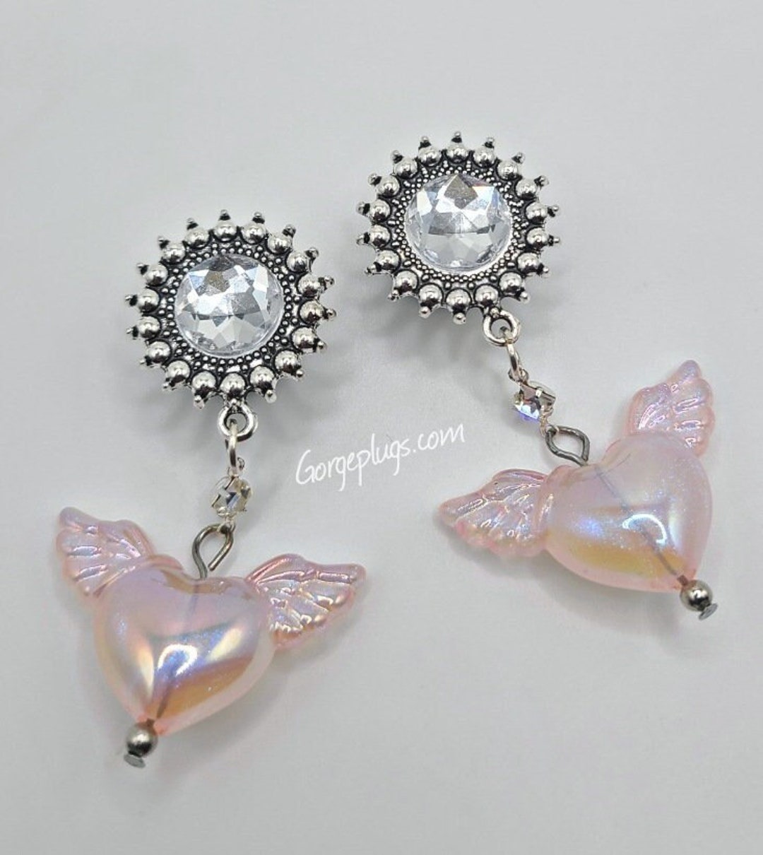 0g-1" Pastel Iridescent Ethereal Angel Heart Dangle Plugs Gauges, Sold by PAIR (8mm-25mm ...