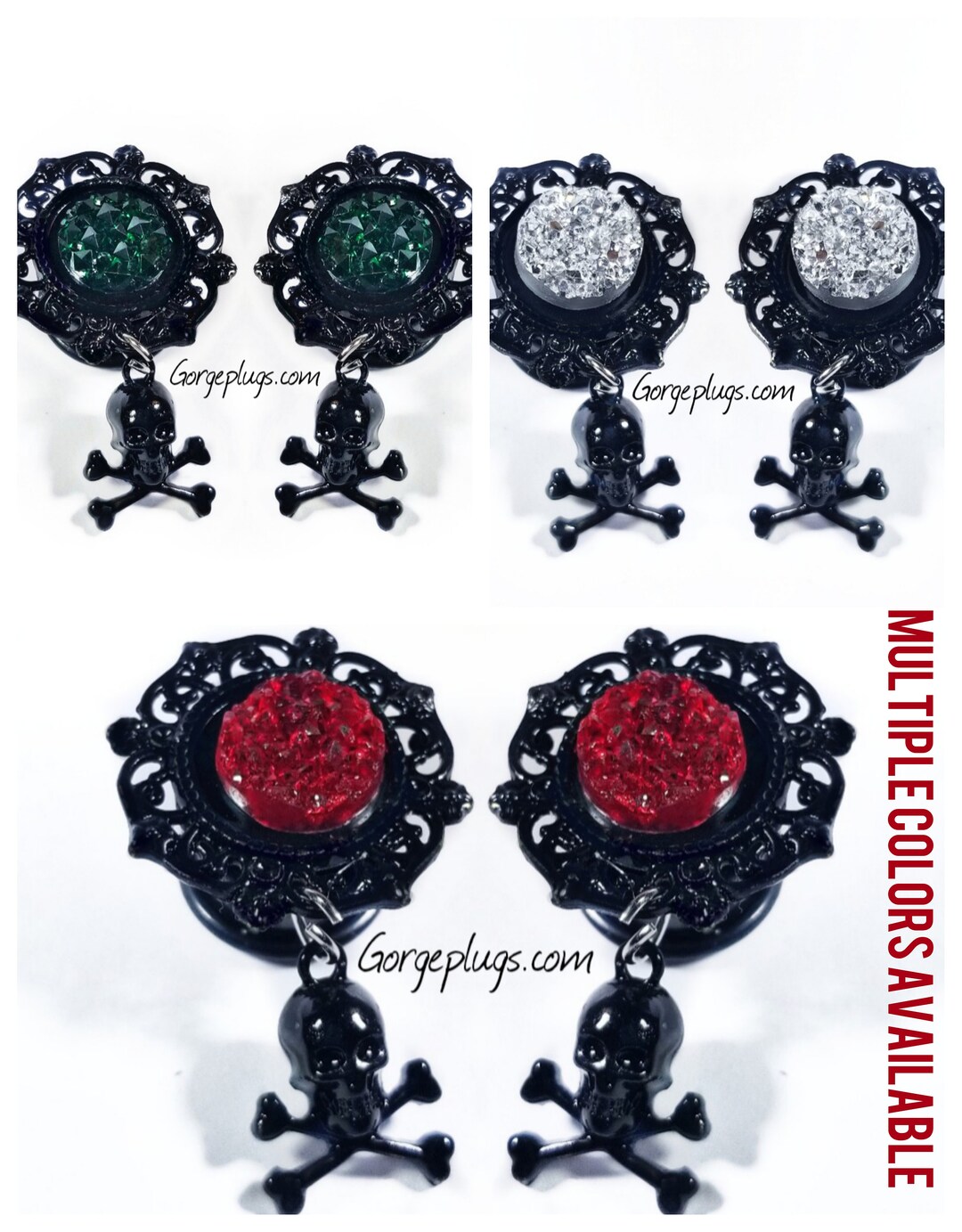 PICK SIZE Skull & Crossbones Dangle Plugs Gauges 0g-1" (8mm-25mm) Sold ...