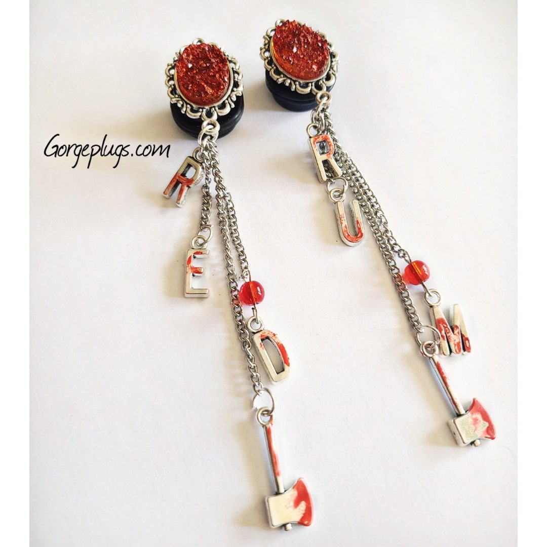 PICK SIZE Red Horror Rum Movie Dangle Plugs Gauges 0g-1" (8mm-25mm ...