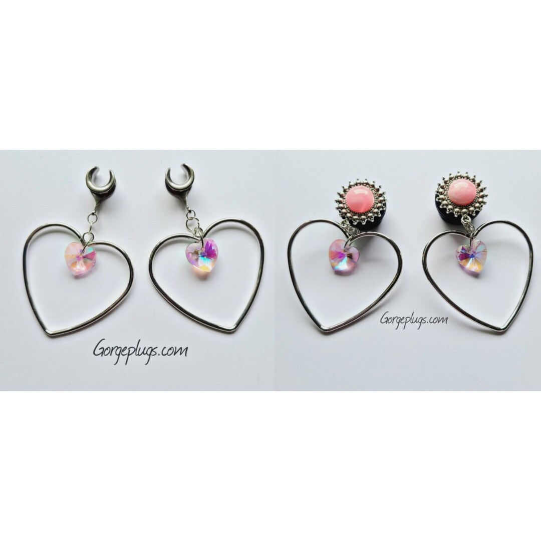 0g-1" Pastel Pink Heart Hoops Plugs Gauges, Sold by PAIR (8mm-25mm ...