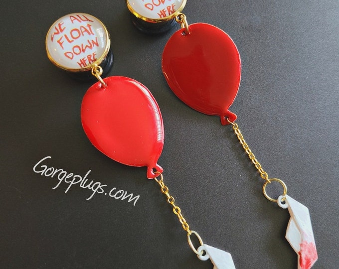 0g-1 We All Float Horror Movie Dangle Plugs Gauges8mm-25mm Sold by PAIR ...