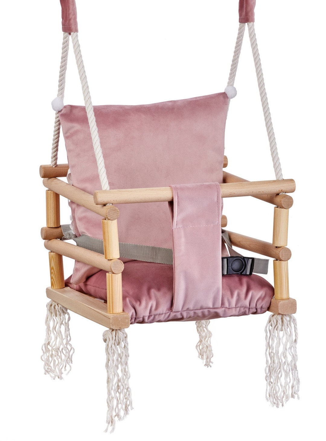 Pink Plush Baby Swing, Wooden Toddler Hammock With Safety Belt - Etsy