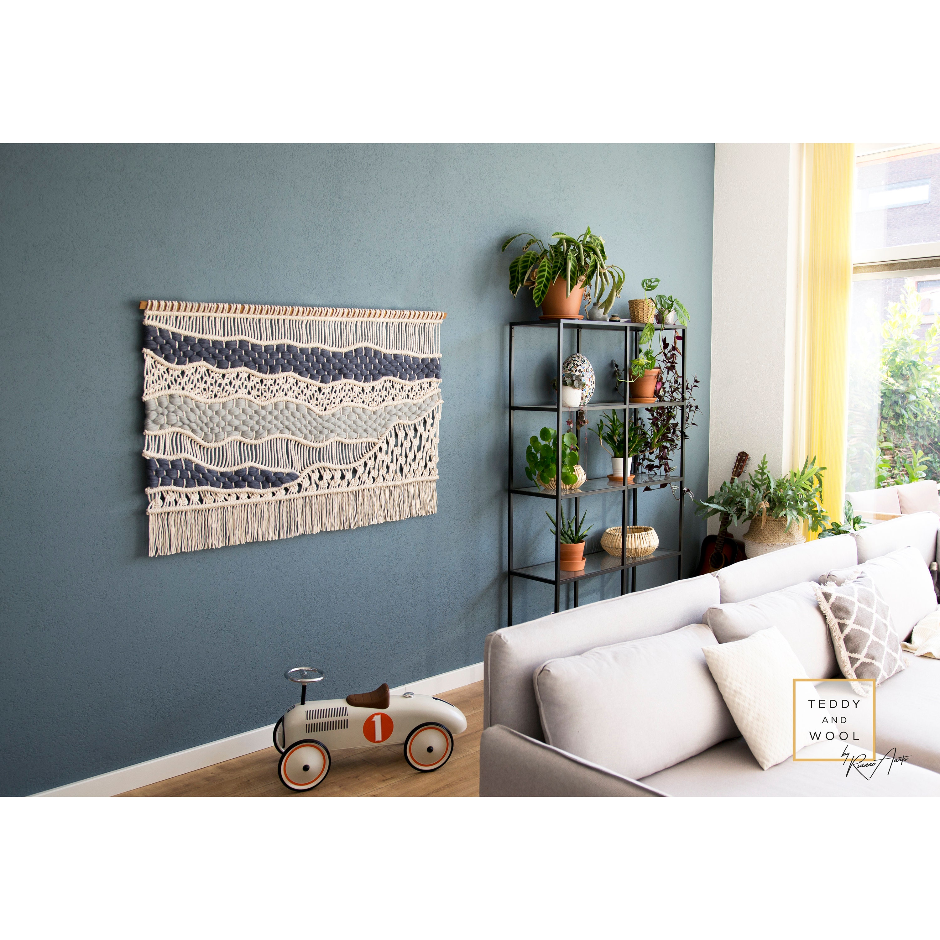 Macrame Wall Hanging Abstract Wall Art Blue and White - Etsy