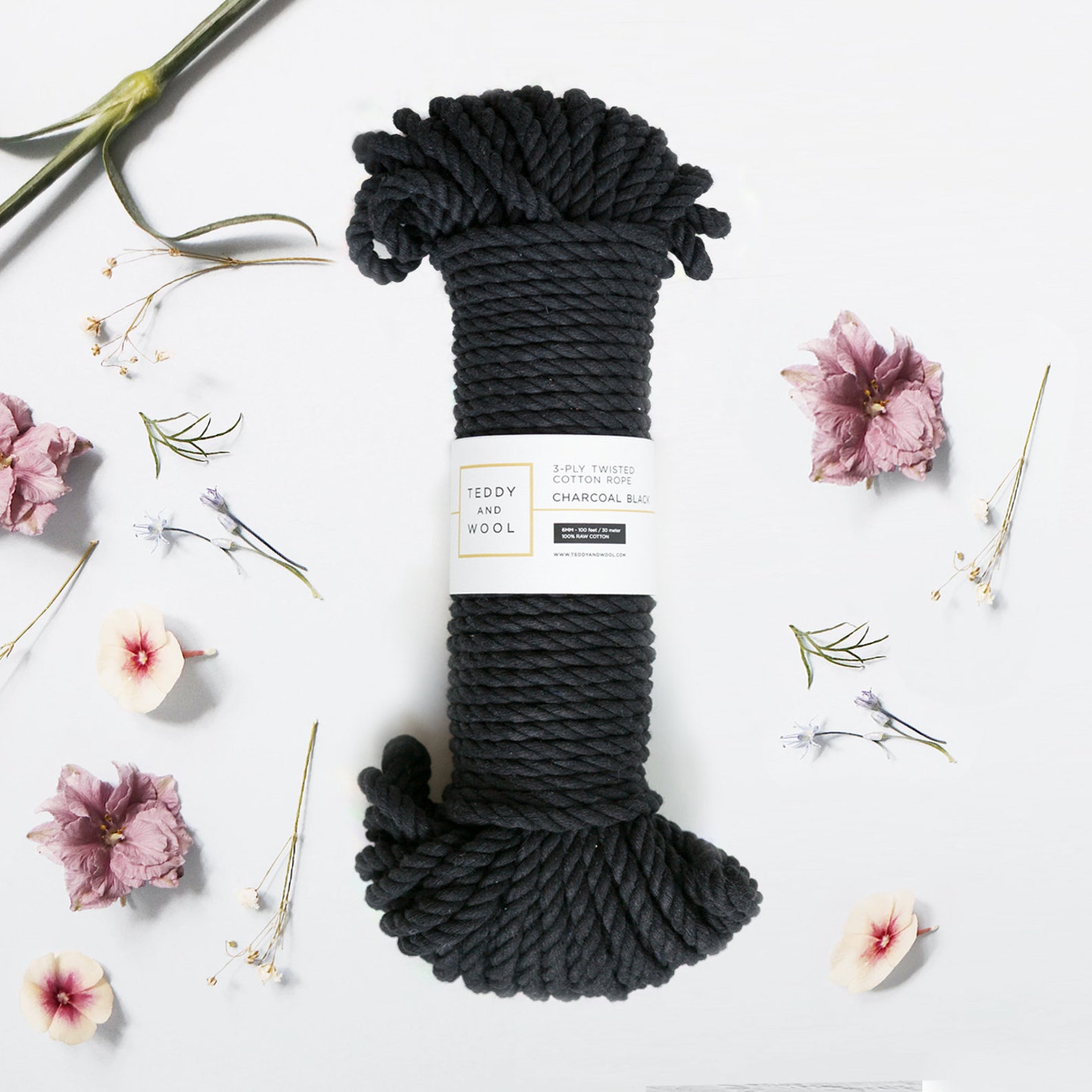 Black Macrame Cord 6mm Twisted Rope Cotton Cord Black - Etsy