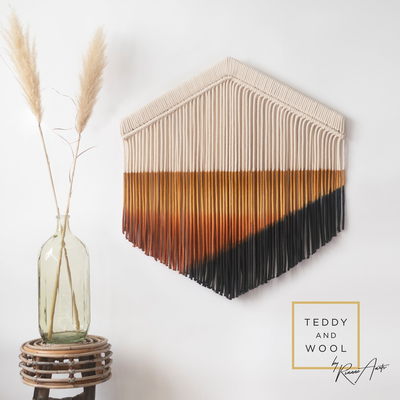 Dyed Fiber Art, Earth Colors, Macrame Wall Decor - HEXAGON - Etsy