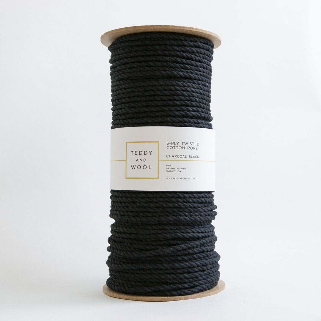 Black Macrame Cord 6mm, Twisted Rope, Cotton Cord, Black String, 6 Mm ...