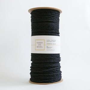 Black Macrame Cord 6mm, Twisted Rope, Cotton Cord, Black String, 6 Mm ...