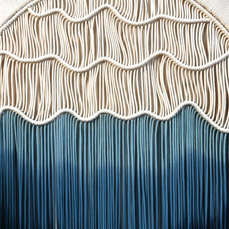 Round Macrame Wall Hanging - Blue Circle Tapestry - Dyed Fiber Art ...