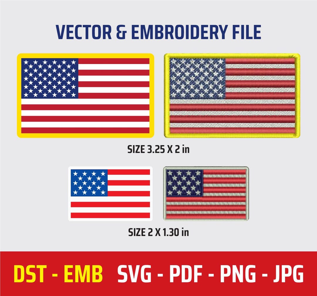 USA Flag Embroidery File: Mini & Standard Size (DST - EMB) - Etsy