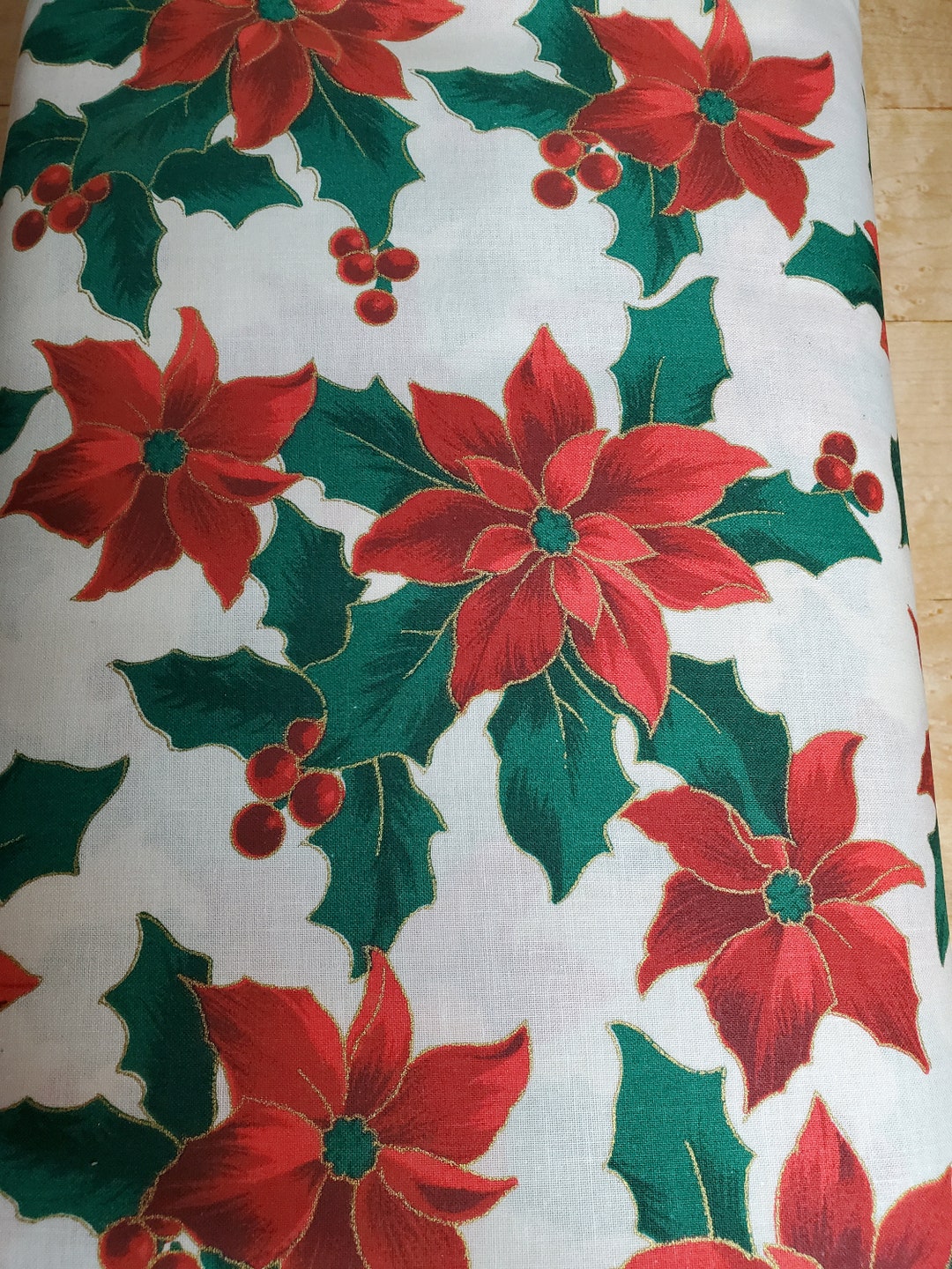 Christmas Poinsettia Fabric - Etsy