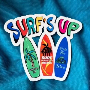 Surfs up Sticker: Colorful Surfboard Laptop Decal - Etsy
