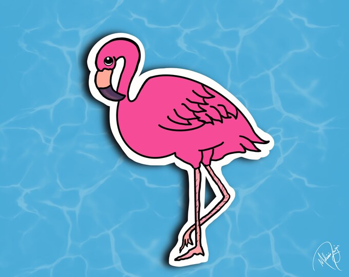 Pink Flamingo Sticker Decal, Character Vinyl Car Drink Laptop Cute ...